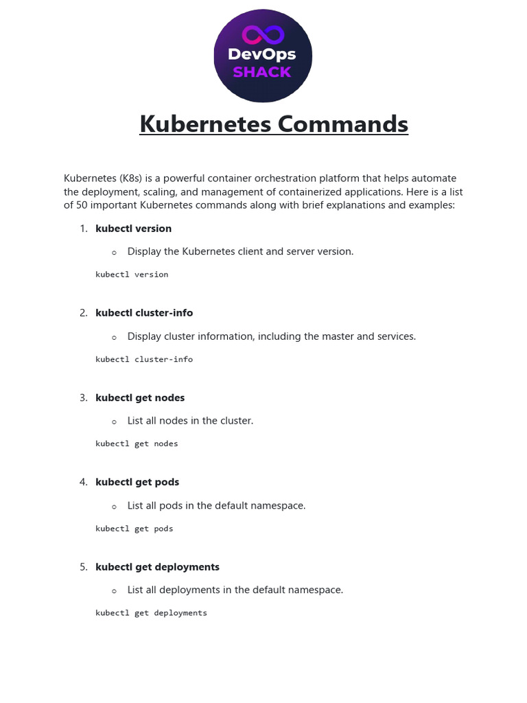 Kubernetes Commands Pdf Computer Engineering Information Technology 9266