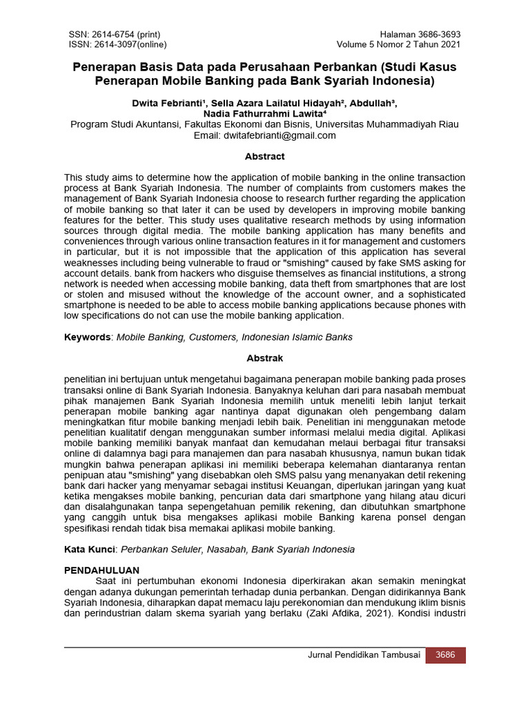 Penerapan Basis Data Pada Perusahaan Perbankan (Studi Kasus Penerapan Mobile Banking Pada Bank ...