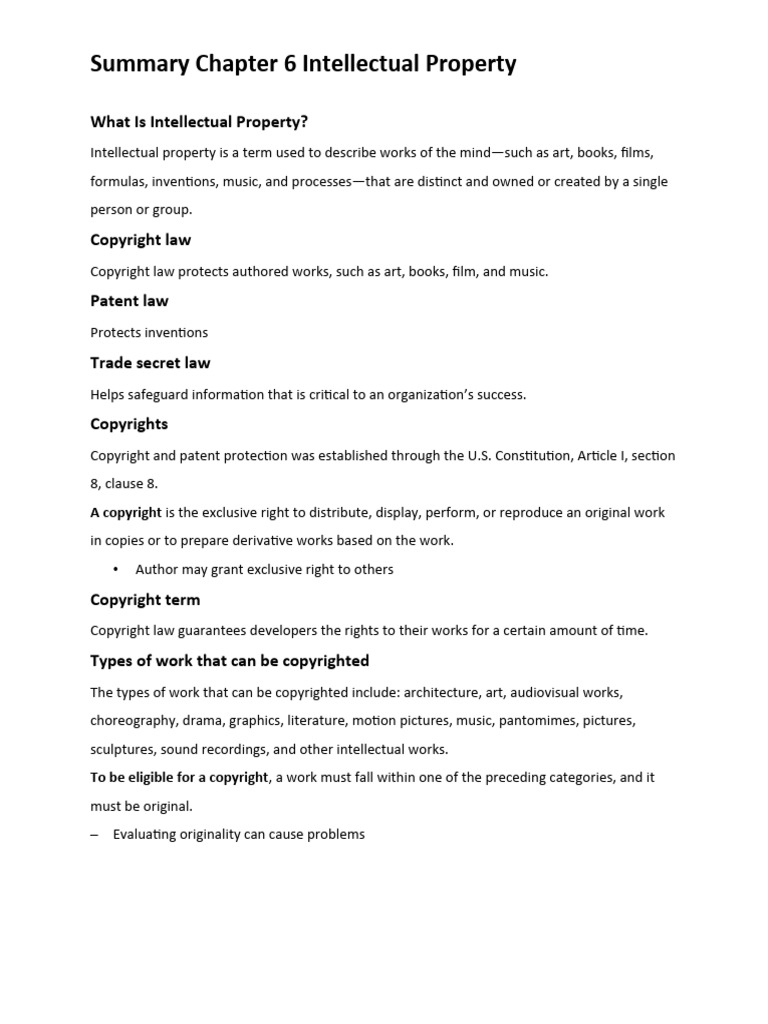 Summary Chapter 6 ComEthics | PDF | Trade Secret | Patent