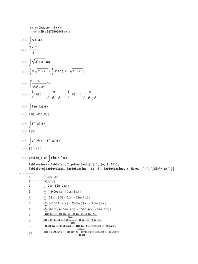 Chapter 9 Mathematica | PDF