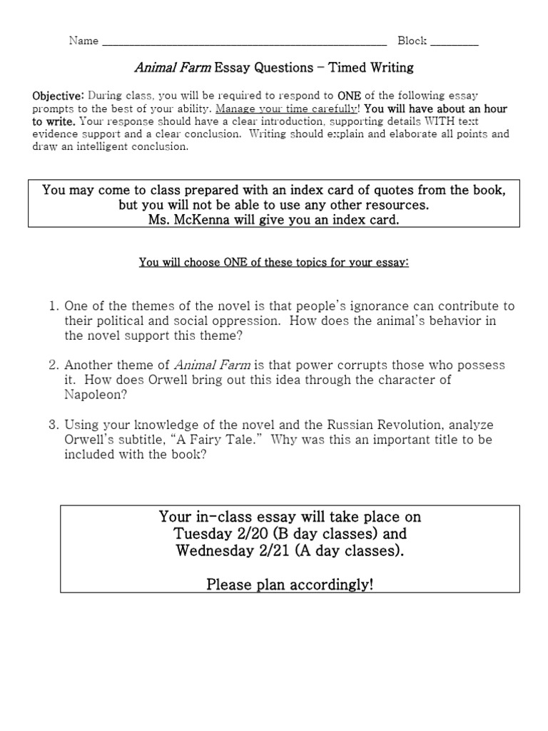 Animal Farm Essay Questions | PDF
