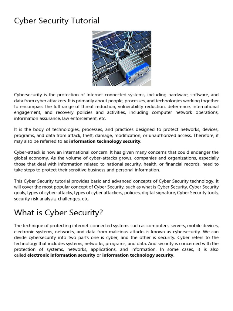 Cyber Security Tutorial | PDF | Security | Computer Security Cyber Security Tutorial | PDF | Security | Computer Security