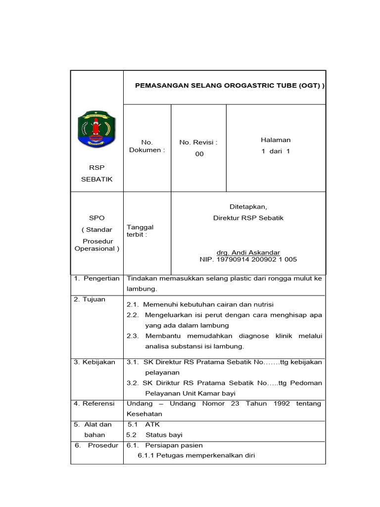 SOP Pemasangan OGT | PDF