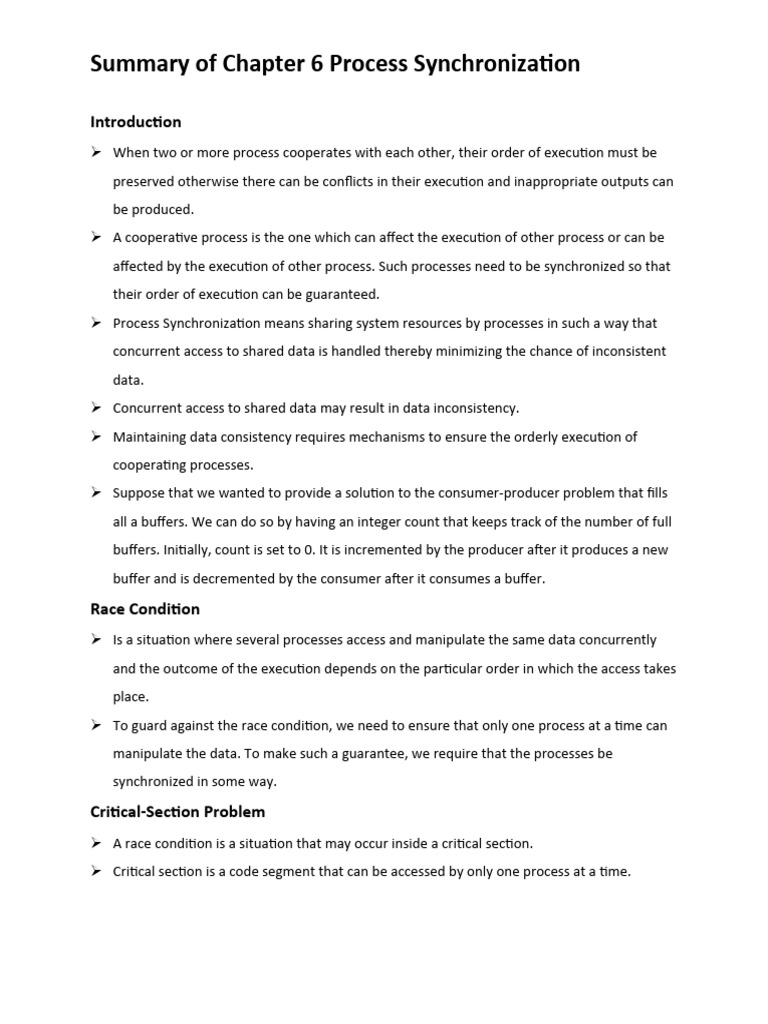 Operating System Summary of Chapter 6 | PDF | Process (Computing ...