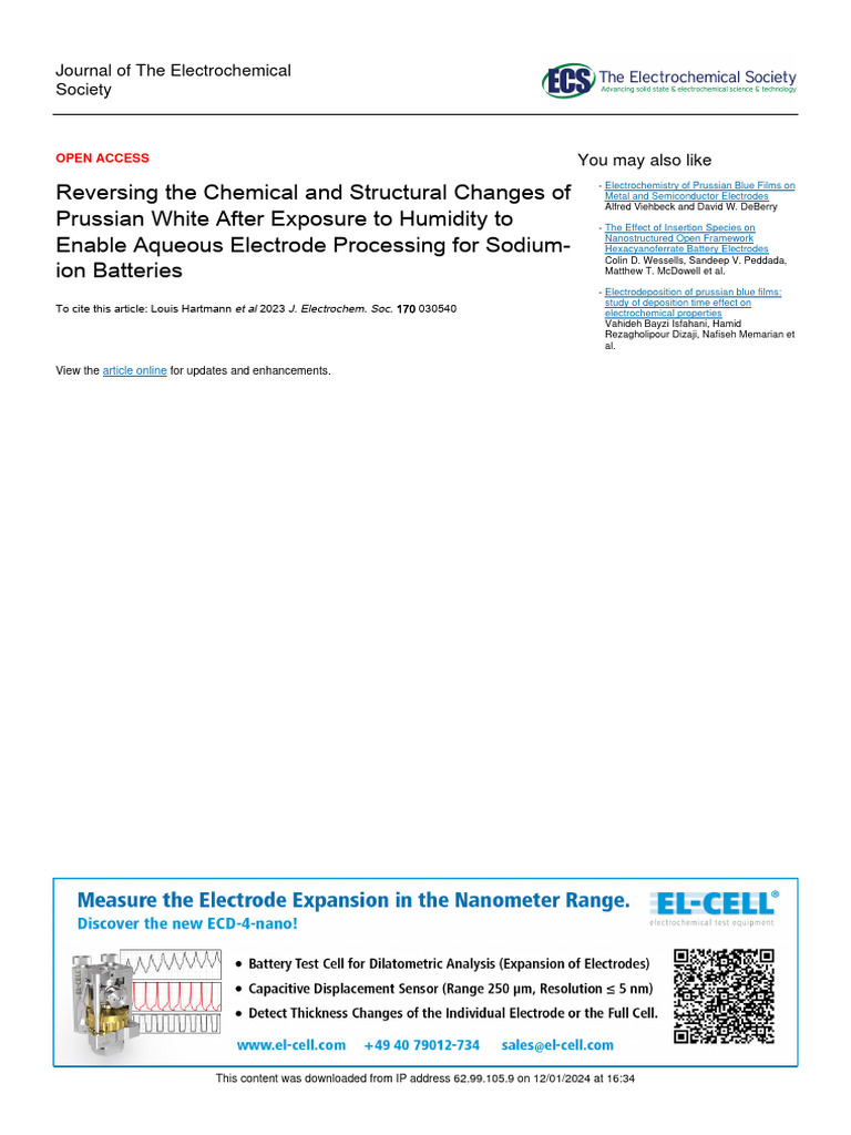 Reversing The Chemical and Structural Changes of Prussian White After ...