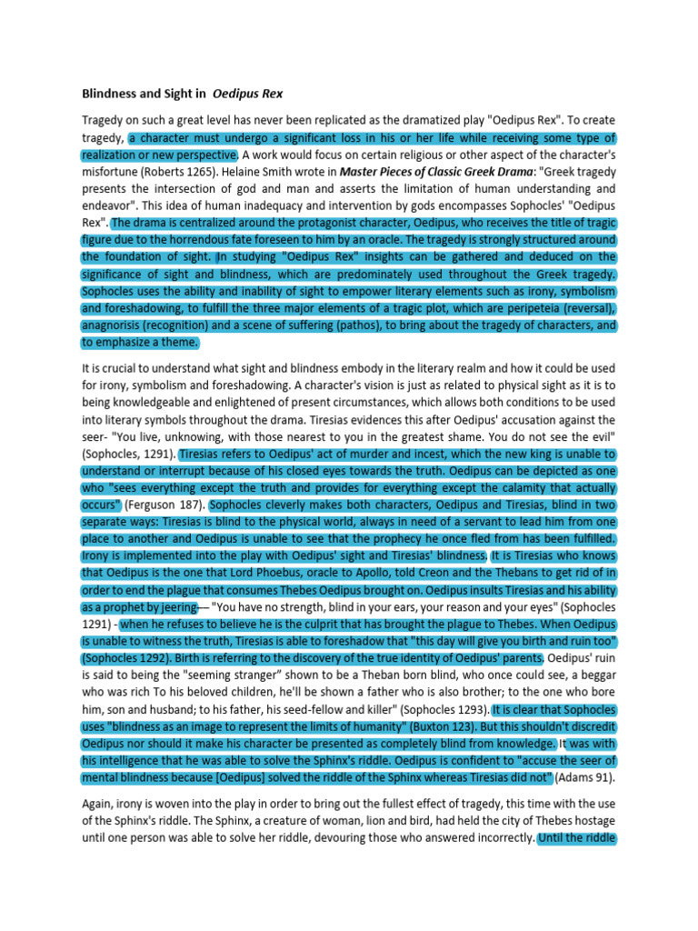 Sight and Blindness in Oedipus Rex | PDF | Tragedy | Sophocles