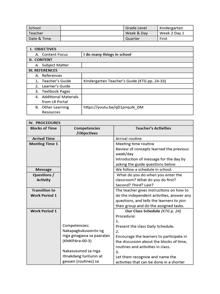 Kinder DLP Q1 W2 | PDF | Learning | Teachers