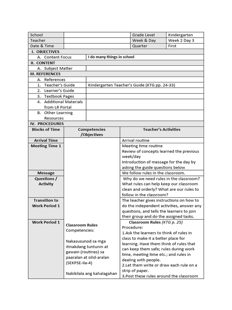 Kinder DLP Q1 W2 D3 | PDF | Learning | Teachers