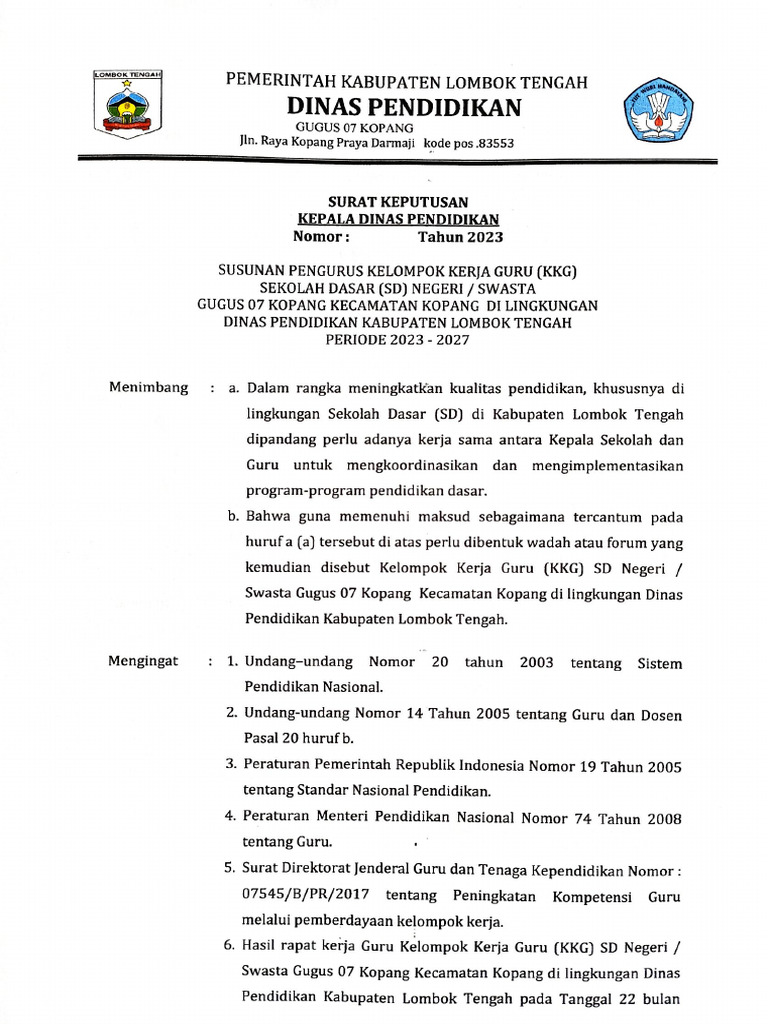 Dokumen 7 SK Pengurus KKG | PDF