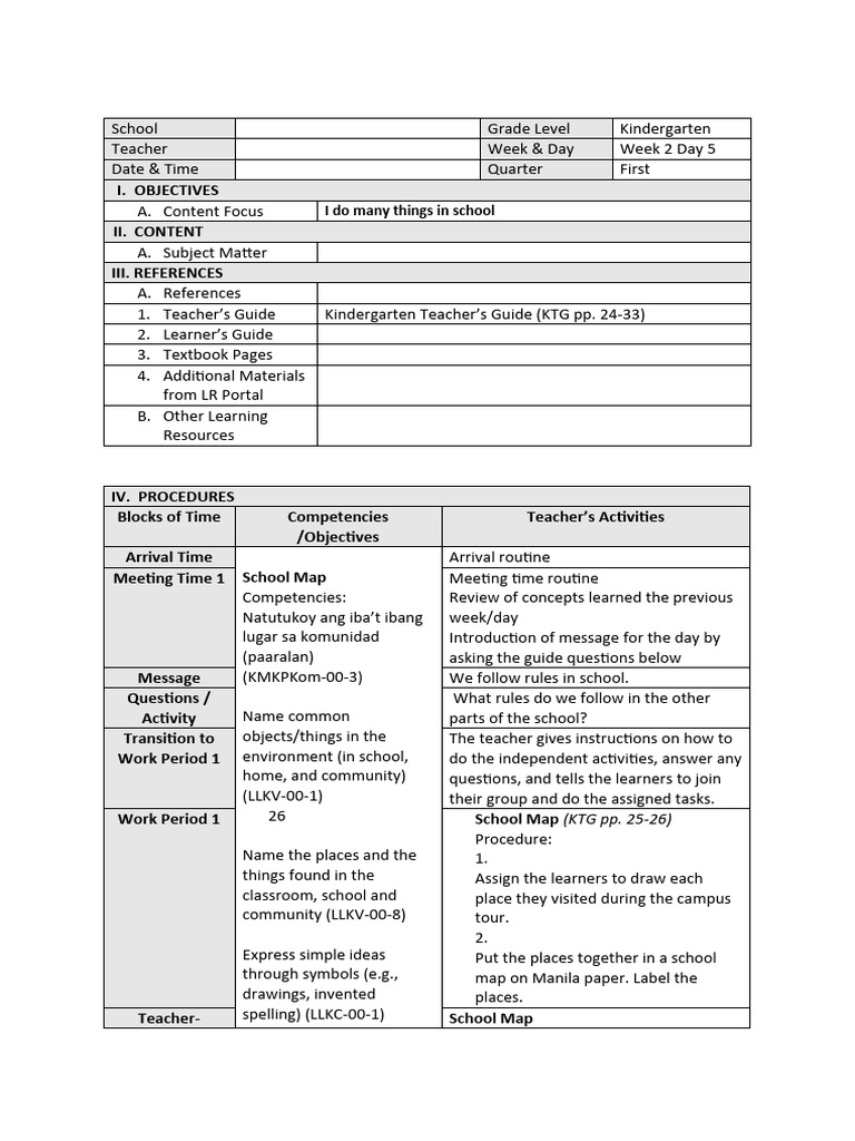 Kinder DLP Q1 W2 D5 | PDF | Teachers | Learning