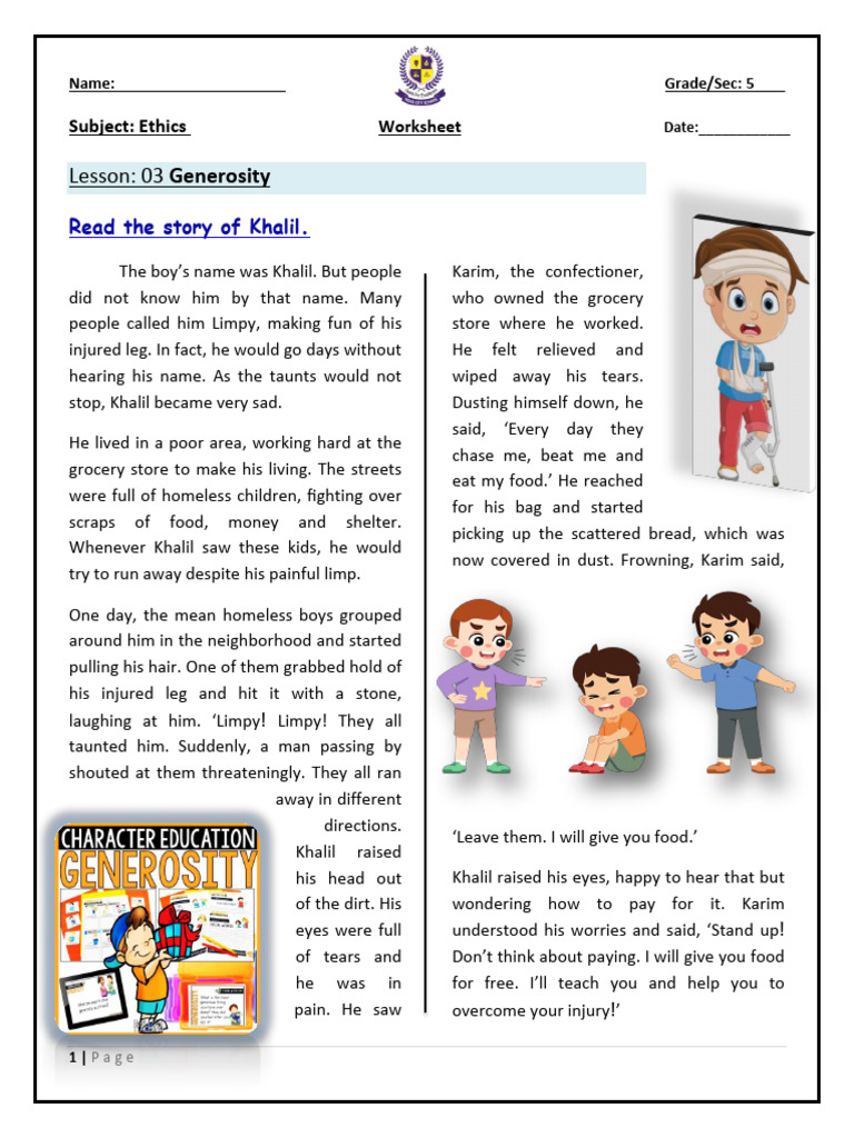 Ethics worksheet level 5 part 2 | PDF