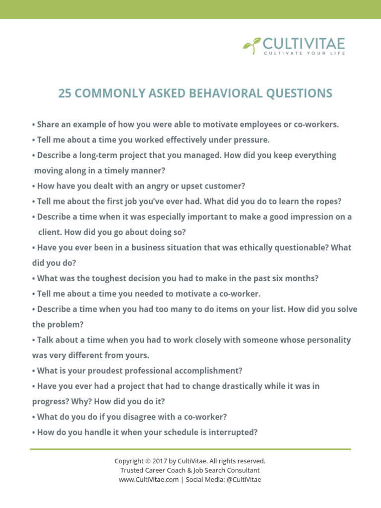 25 Commonly Asked Behavioral Questions | PDF | Social Media | Popular ...