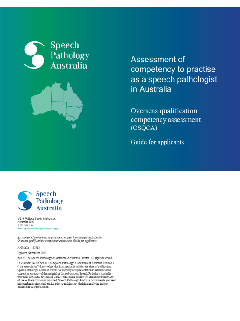 Speech Pathologist Competency Assessment Guide | PDF | International ...