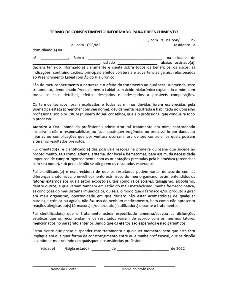 Termo de Consentimento Preenchimento | PDF | Sistema de saúde ...