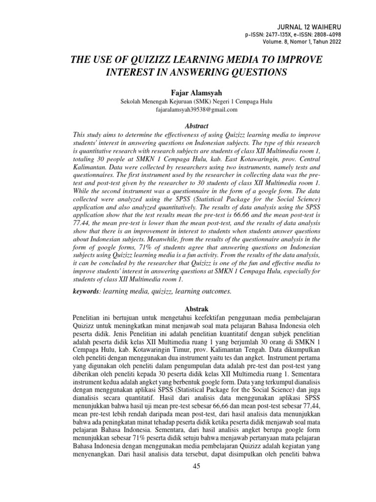 The Use of Quizizz Learning Media To Imp 5cdb45db | PDF | Evaluation Methods | Methodology