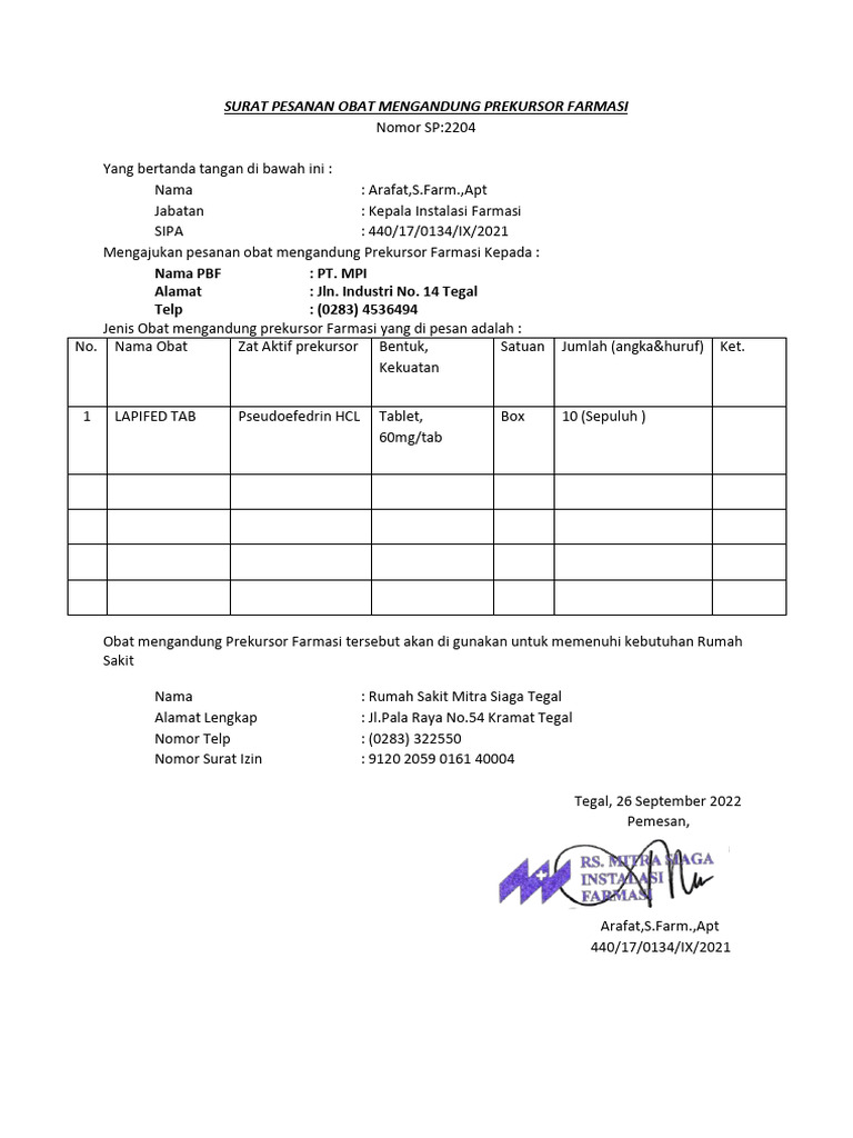 4-Surat Pesanan Obat Mengandung Prekursor | PDF