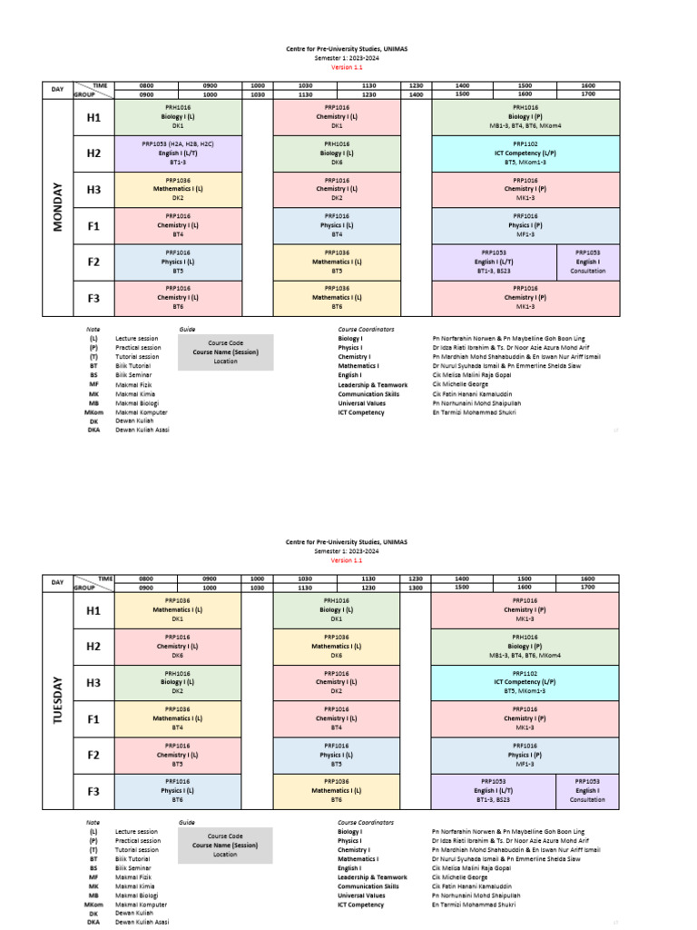 Jadual Waktu PPPU Semester 1 (2023-2024) | PDF