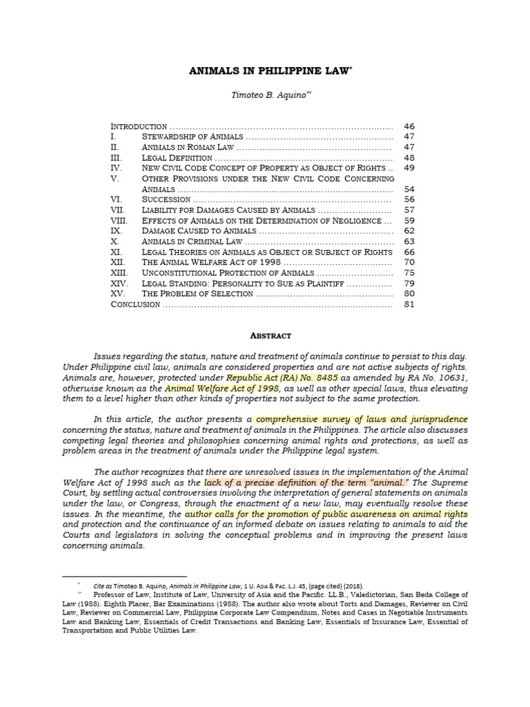 Animals in Philippine Law by Timoteo B. Aquino | PDF | Negligence ...