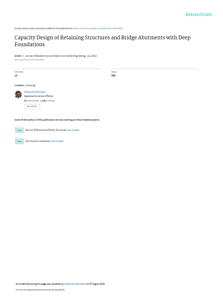 Capacity Design of Retaining Structures and Bridge Abutments with Deep Foundations | PDF ...