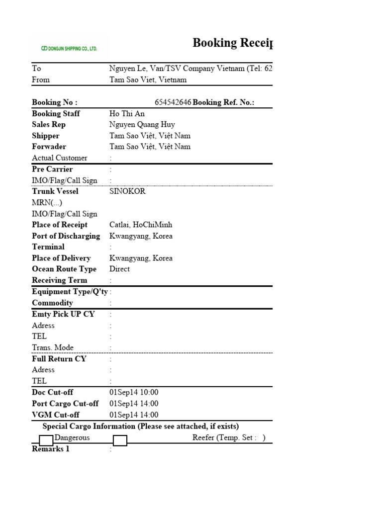 Booking Confirmation | PDF | Cargo | Shipping