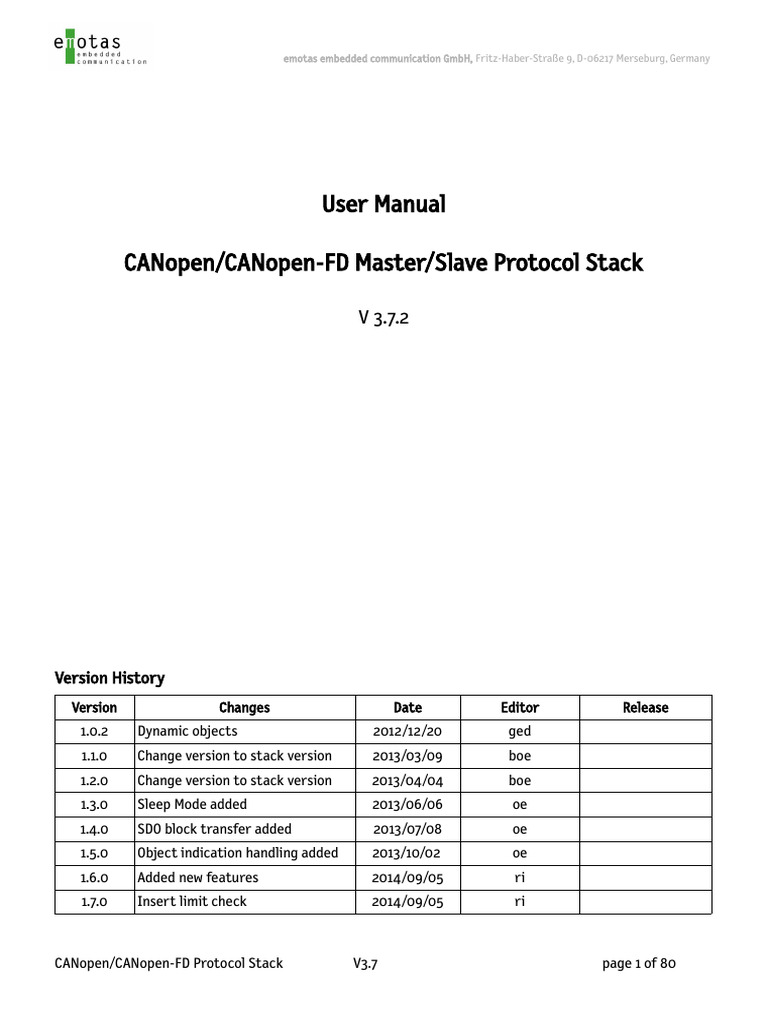 Emotas Canopen Stack User Manual English | PDF | Computing | Computer Engineering