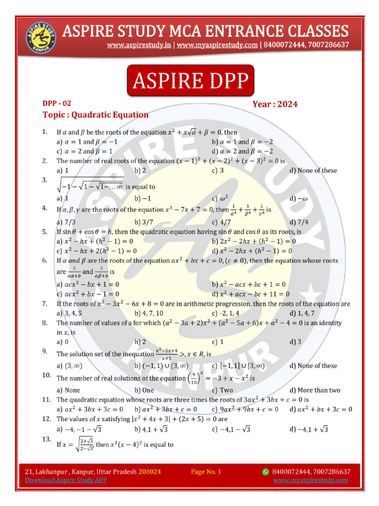 02 Quadratic Equation - 1 - 28366771 | PDF