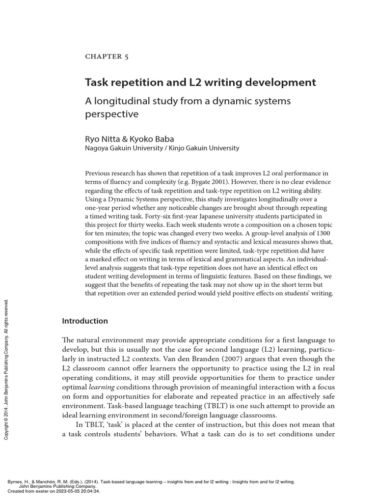 Task Repetition and L2 Writing Development | PDF | Second Language ...