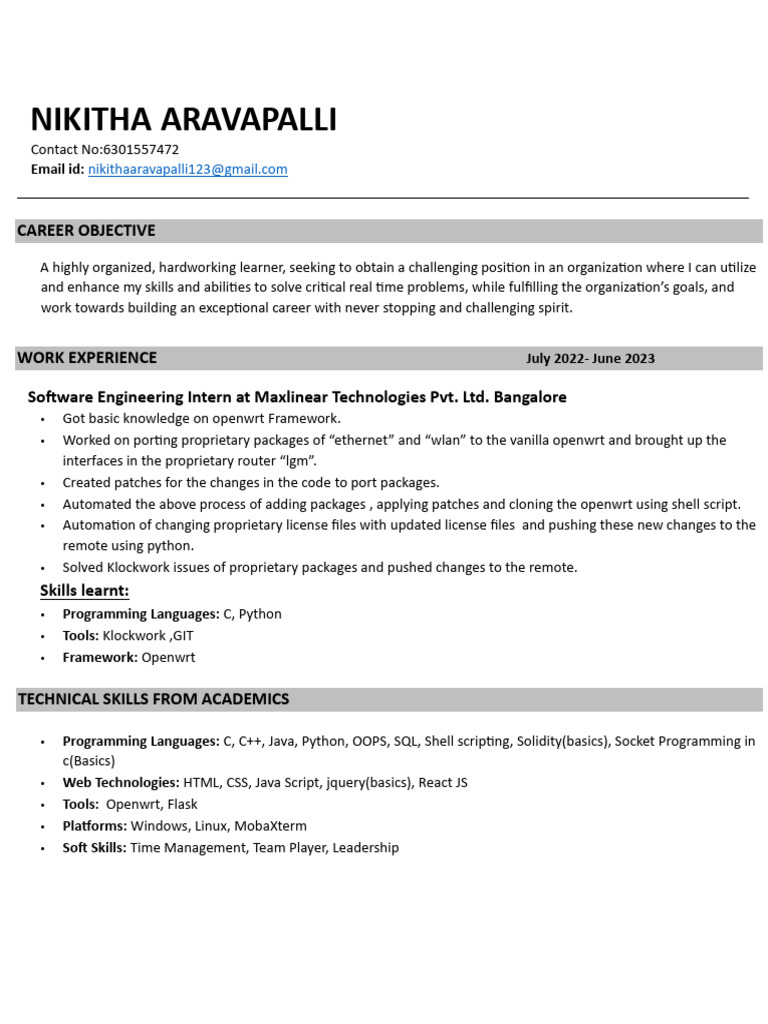 Nikitha Resume | PDF | Proprietary Software | Python (Programming Language)