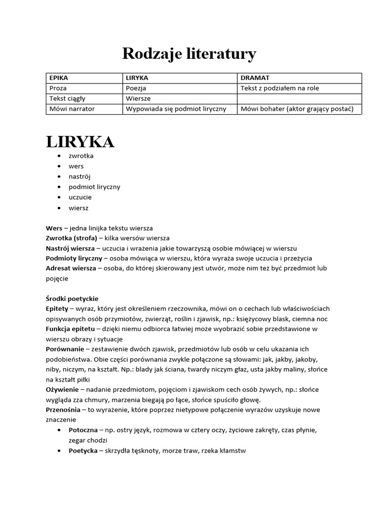 Rodzaje Literatury | PDF