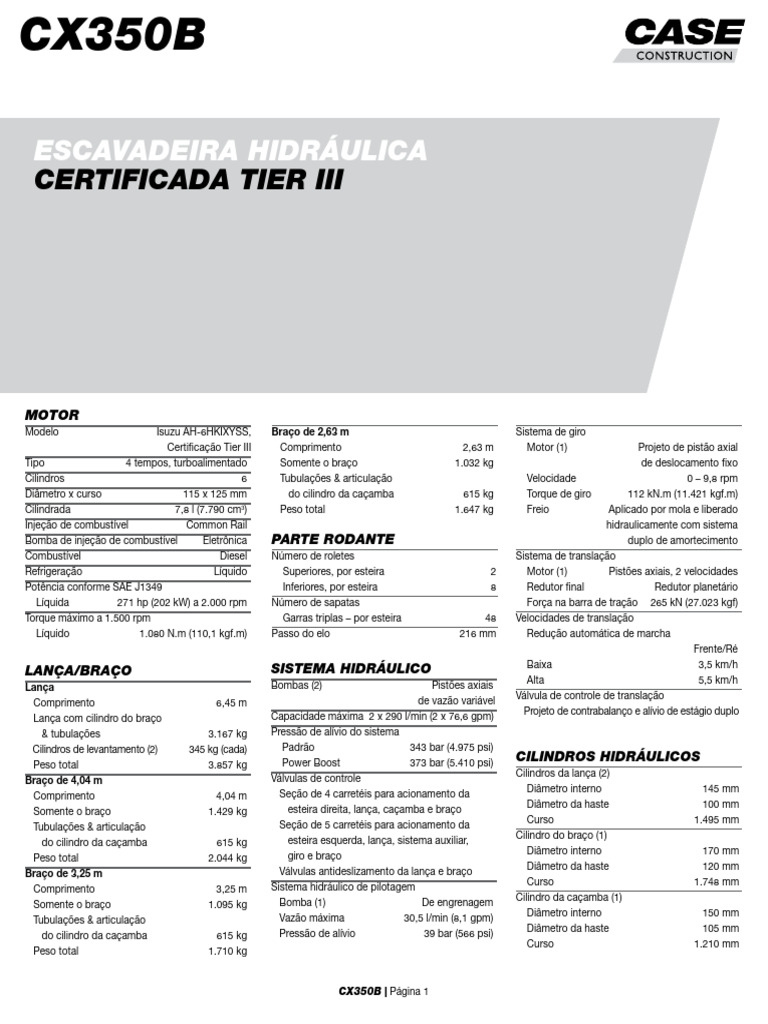 CX350B - Case-Especificações Tecnicas | PDF | Motores | Quantidades físicas