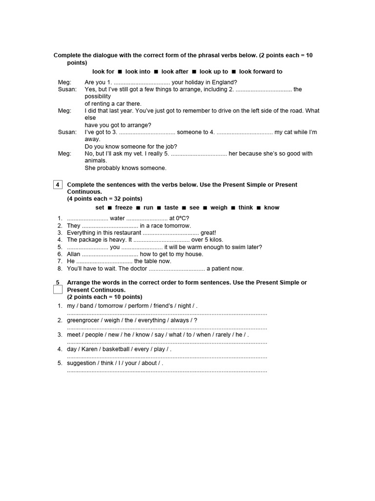 Complete The Dialogue With The Correct Form of The Phrasal Verbs Below ...