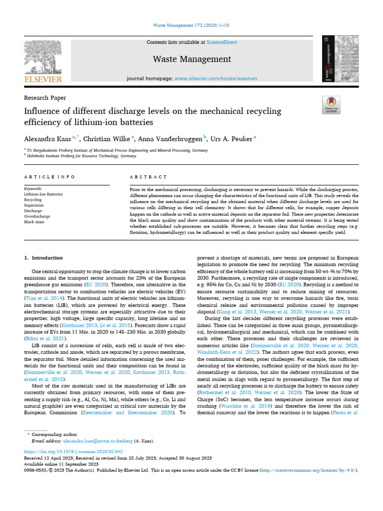 Influence of Different Discharge Levels On The Mechanical Recycling ...