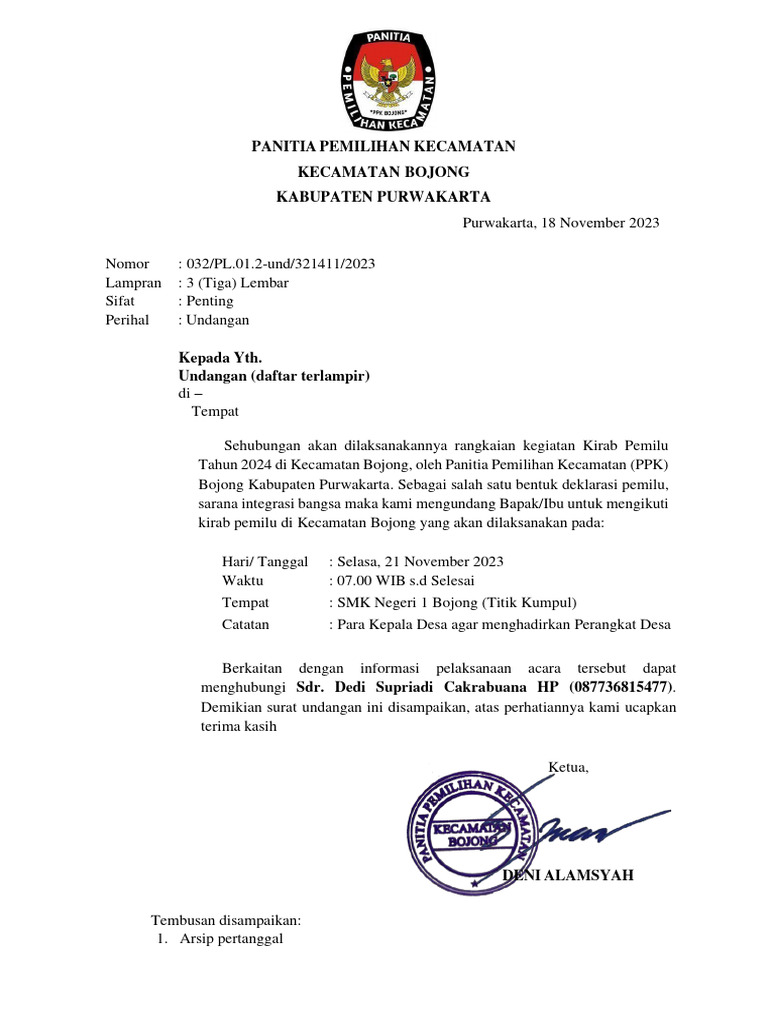 Undangan Kirab Pemilu 2024 Bojong | PDF