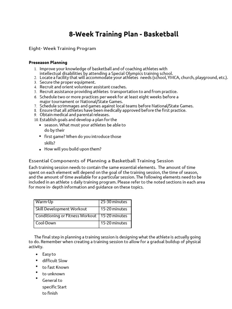 Basketball 8 Week Training Plans PDF Sports Team Sports