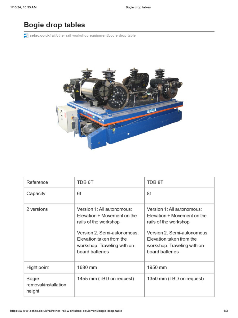 Bogie Drop Tables Specifications | PDF | Manufactured Goods | Equipment
