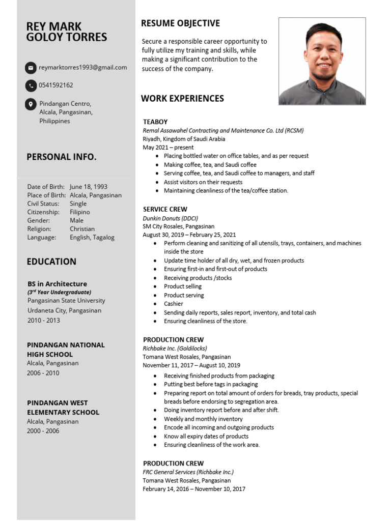 Rey Mark Torres - CV | PDF | Inventory