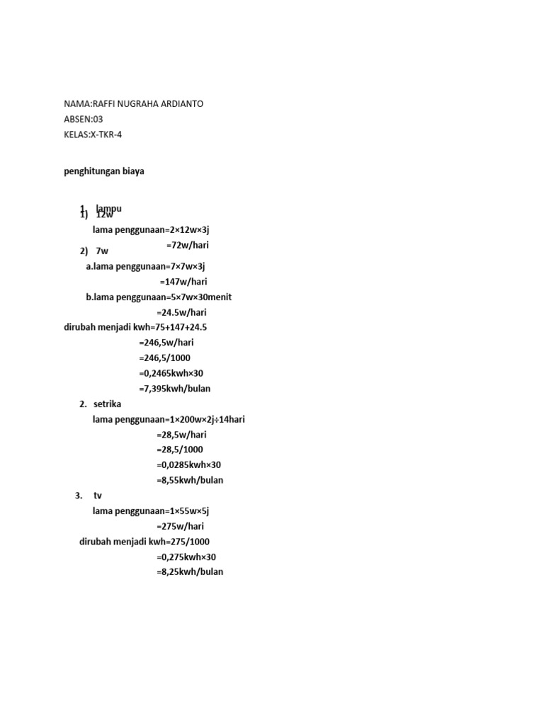 Cara Menghitung Biaya Listrik | PDF