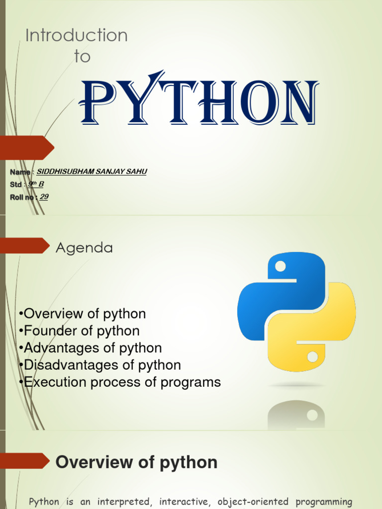 Introduction To Python Pdf Python Programming Language Compiler 