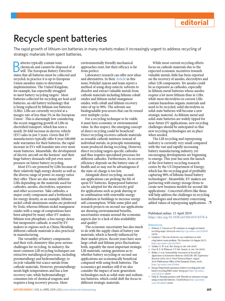 Recycle Spent Batteries | PDF | Lithium Ion Battery | Electric Vehicle