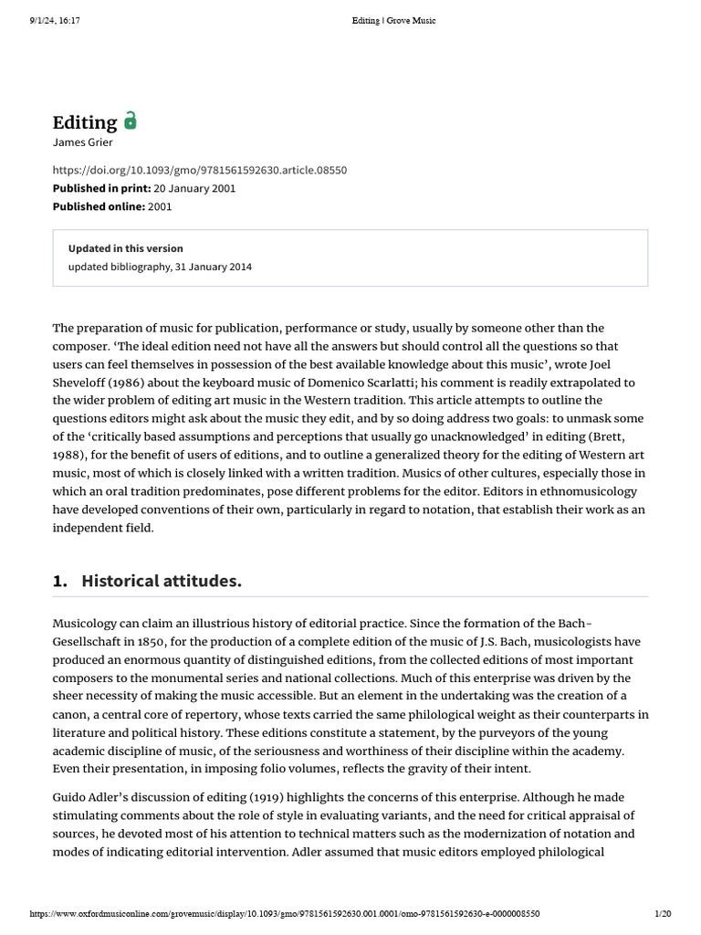 Editing - Grove Music | PDF | Textual Criticism