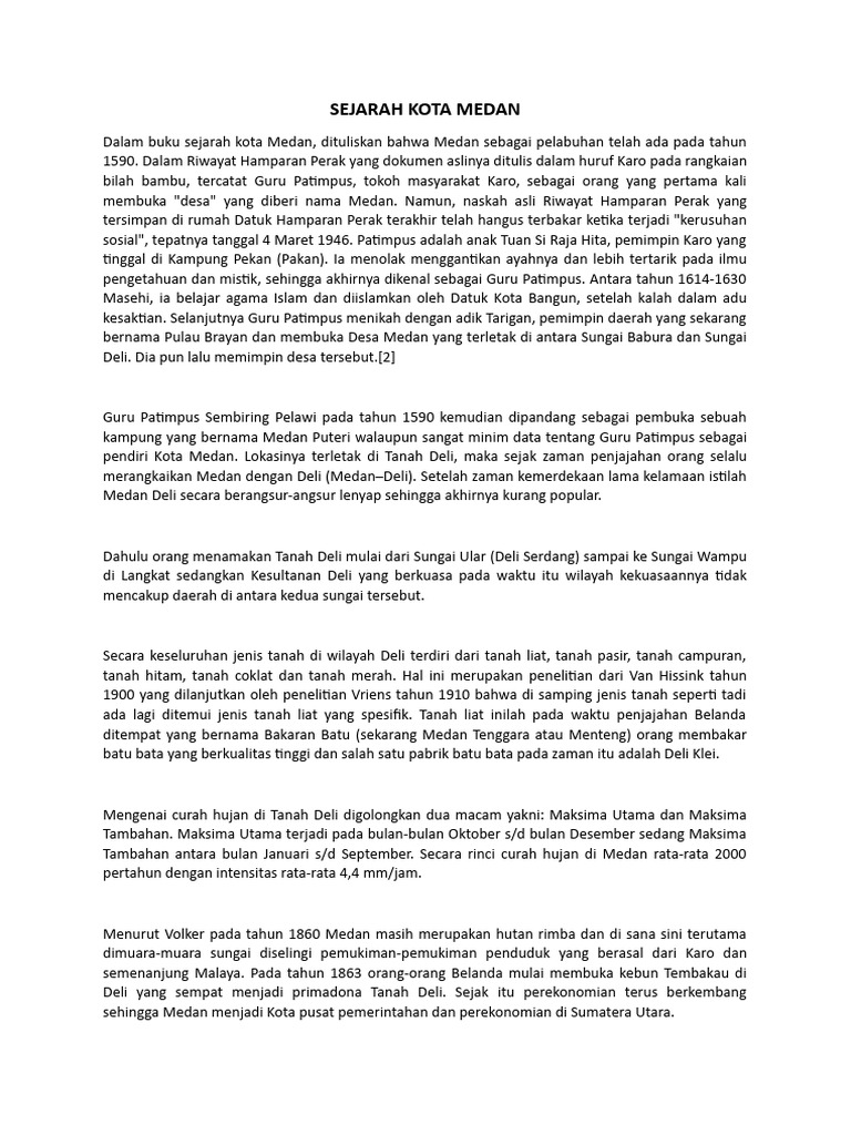 Sejarah Guru Patimpus dan Kota Medan | PDF