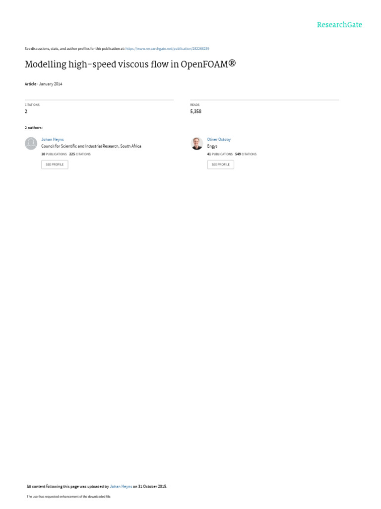 2014, Article, Modelling High Speed Viscous Flow in OpenFOAM | PDF | Fluid Dynamics | Continuum ...