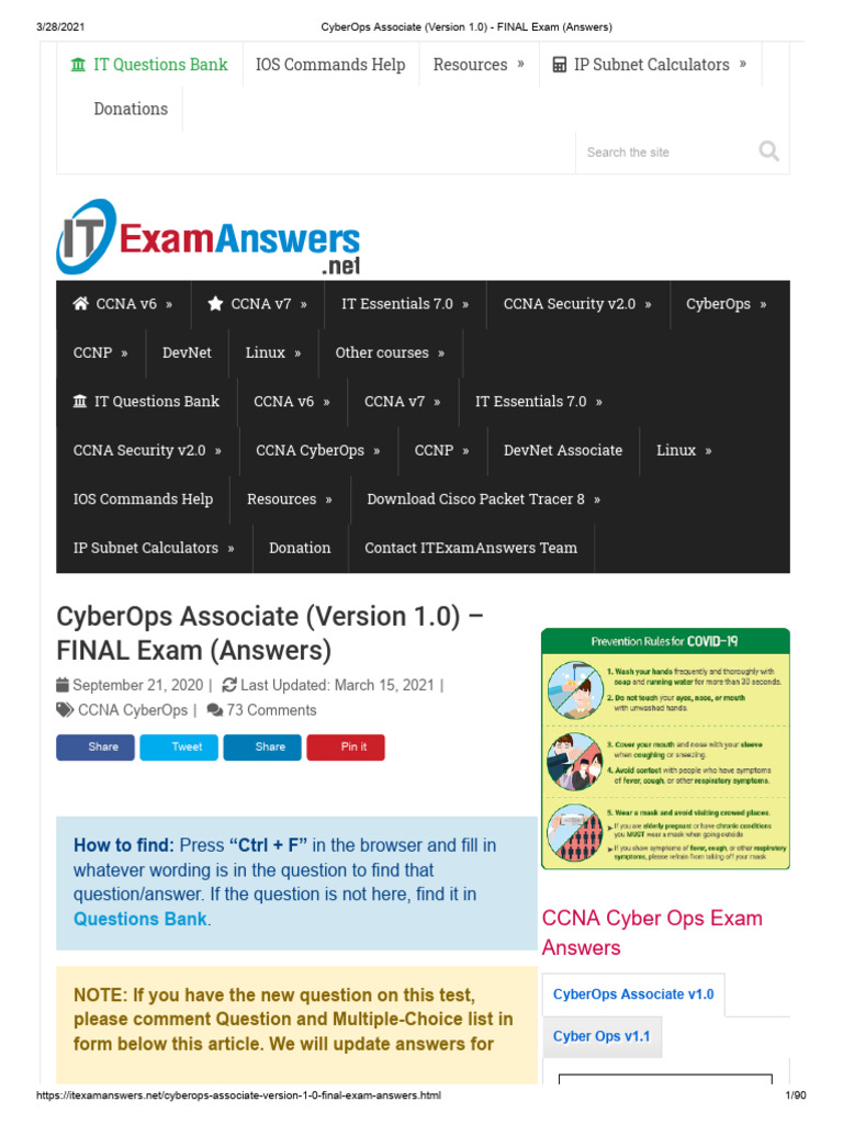 CyberOps Associate (Version 1.0) - FINAL Exam (Answers) | PDF | Computer Network | Internet ...