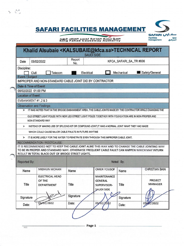 Improper Cable Joint Embankment | PDF