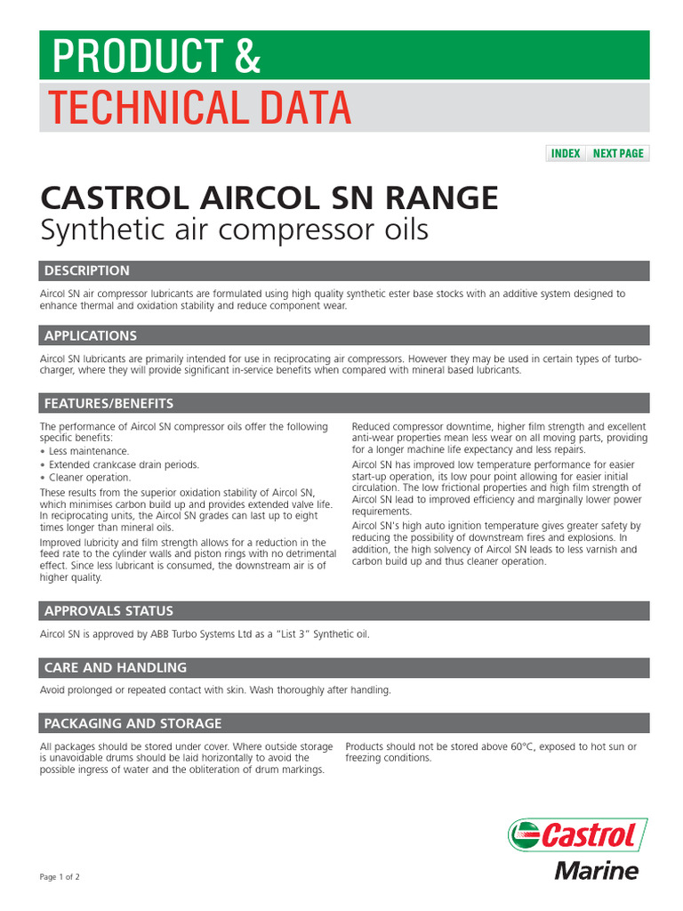 Aircol SN Range | PDF | Lubricant | Materials