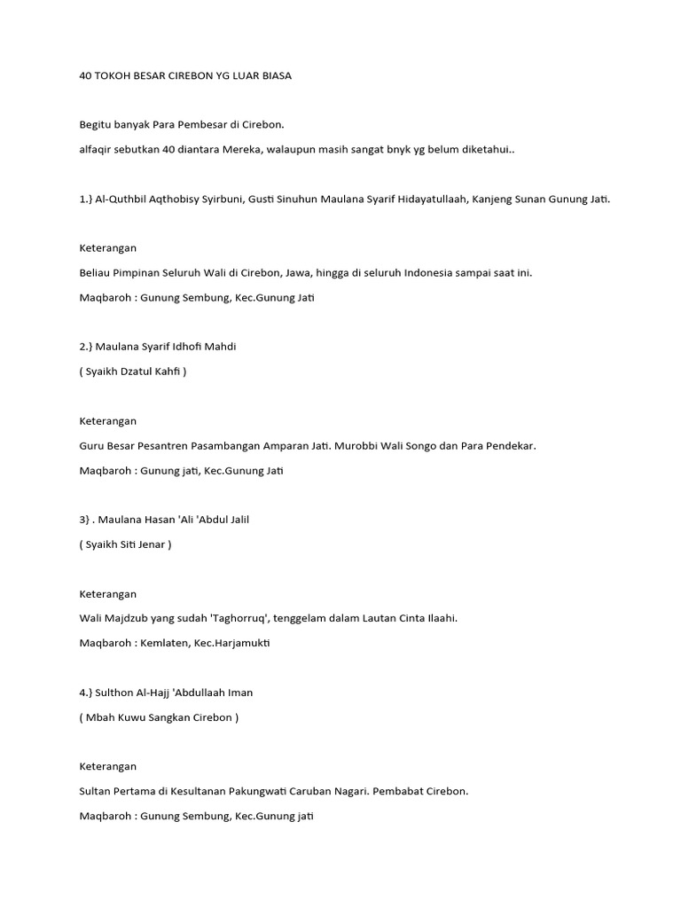 40 Tokoh Besar Cirebon Yg Luar Biasa | PDF