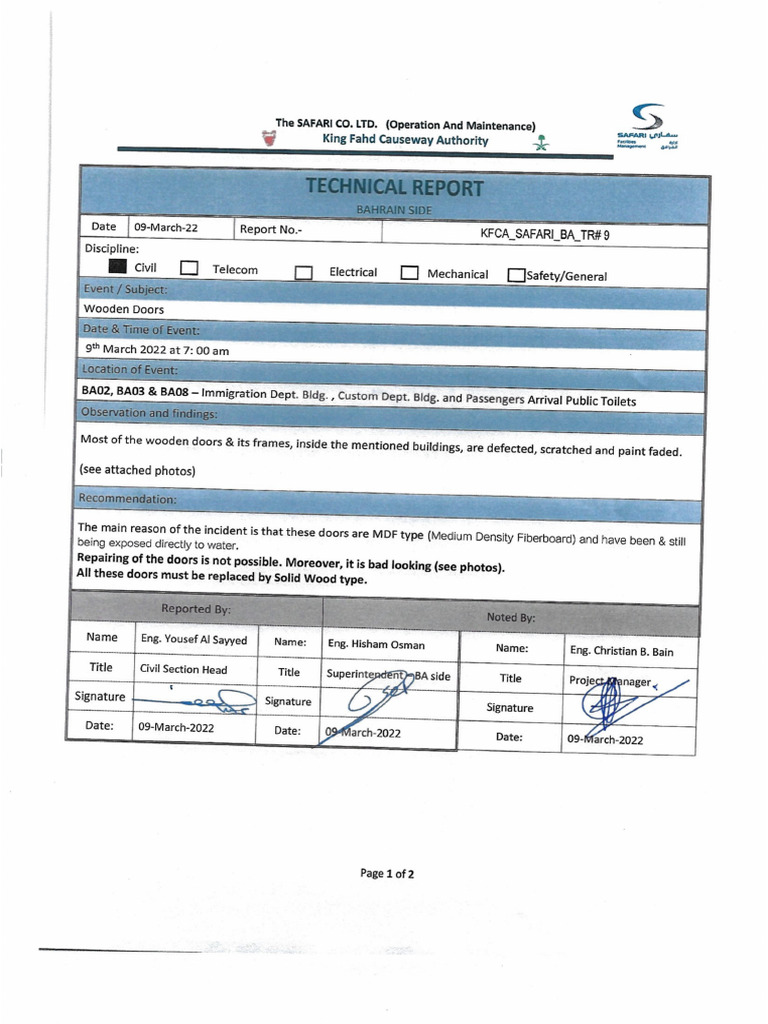 KFCA - SAFARI - BA - TR #009 ISSUED 09march, 2022 For Bahrain Side B02 ...