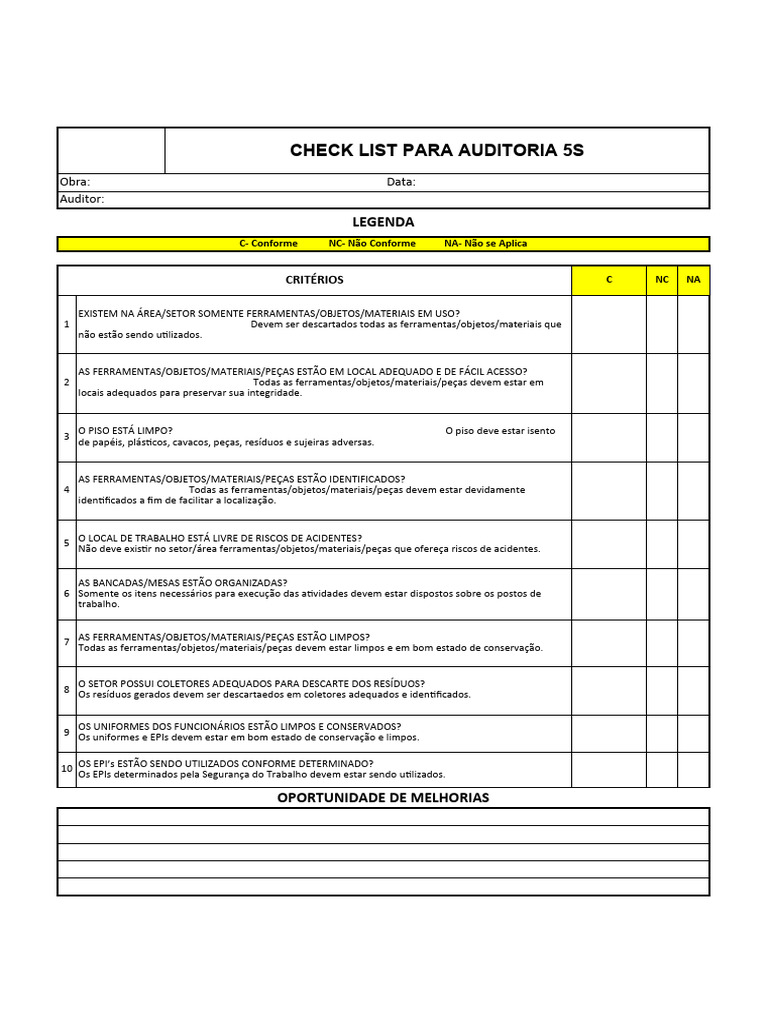 Check List de Auditoria 5S | PDF