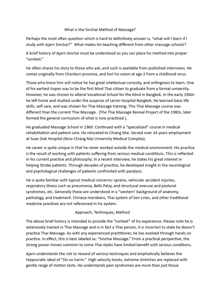 What Is The Sinchai Method of Massage | PDF | Pain | Medical Specialties