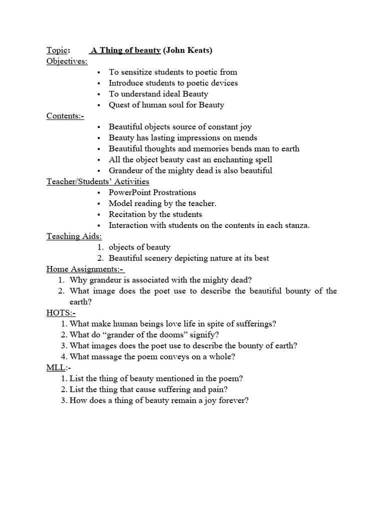 Lesson Plan A Thing of Beauty | PDF | Science & Mathematics